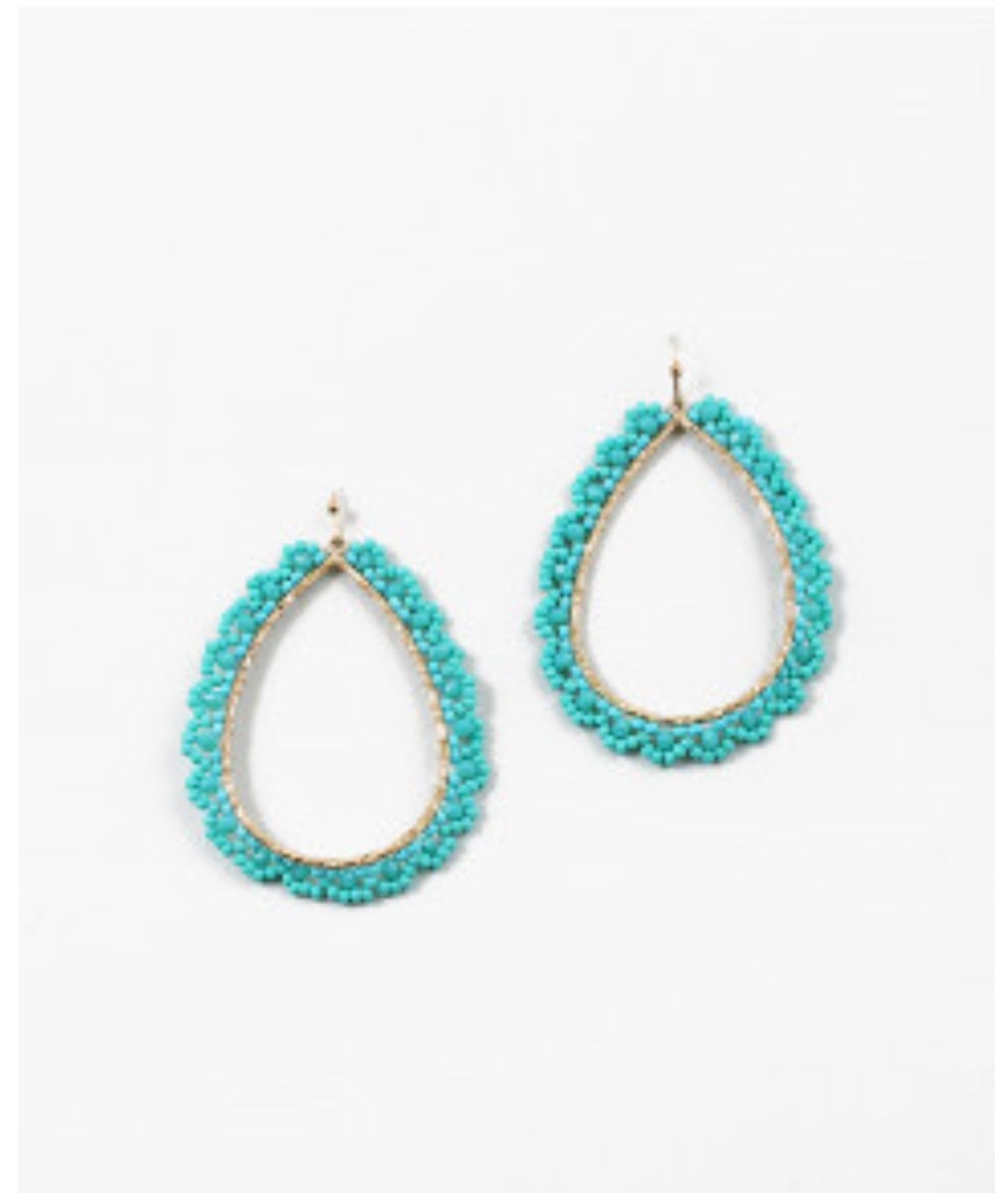 Teardrop with Blue Flower Seed bead Outline Earrings with Hooks ...